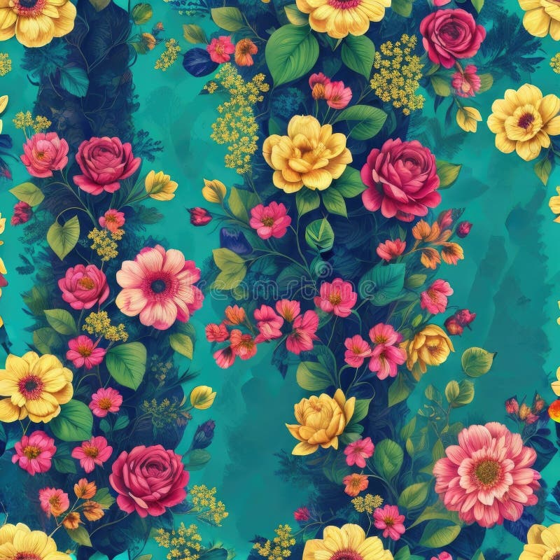 Seamless Pattern With Watercolor Flowers Hand Drawn Illustration Stock Illustration