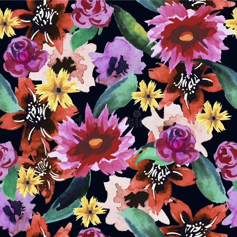 Trendy Floral Pattern in the Many Kind of Flowers. Stock Illustration ...