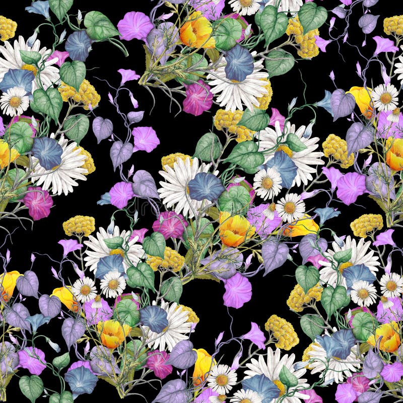 Seamless Wildflowers Pattern Stock Illustration - Illustration of ...