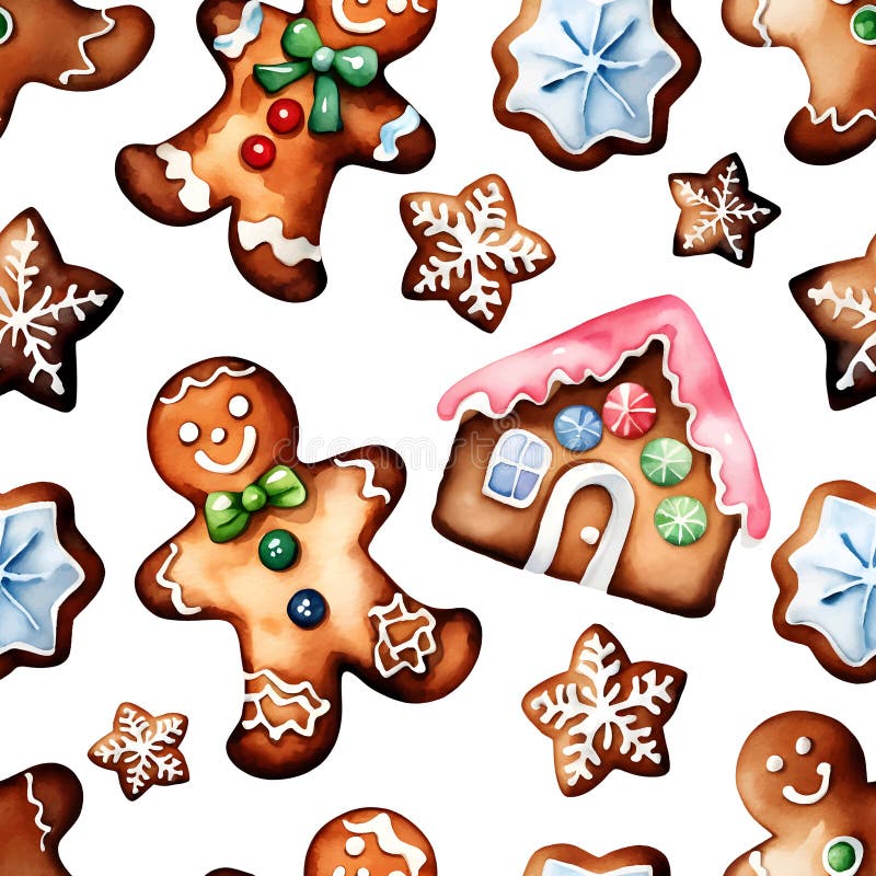 Seamless Pattern of Watercolor Gingerbread. Christmas Gingerbread ...