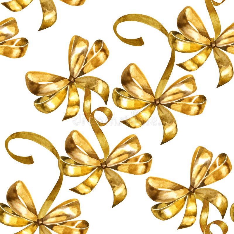 Seamless Pattern with Watercolor Gold Bow on a White Background Stock ...