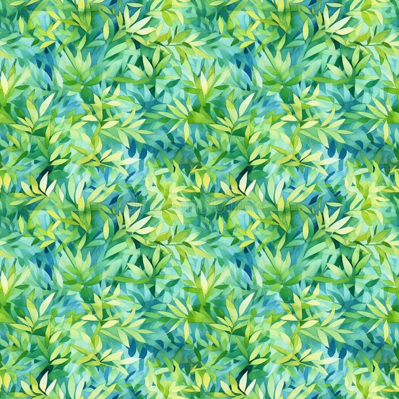 Seamless Pattern: Watercolor Grass, Green Lawn. Repeating Leaf Pattern ...