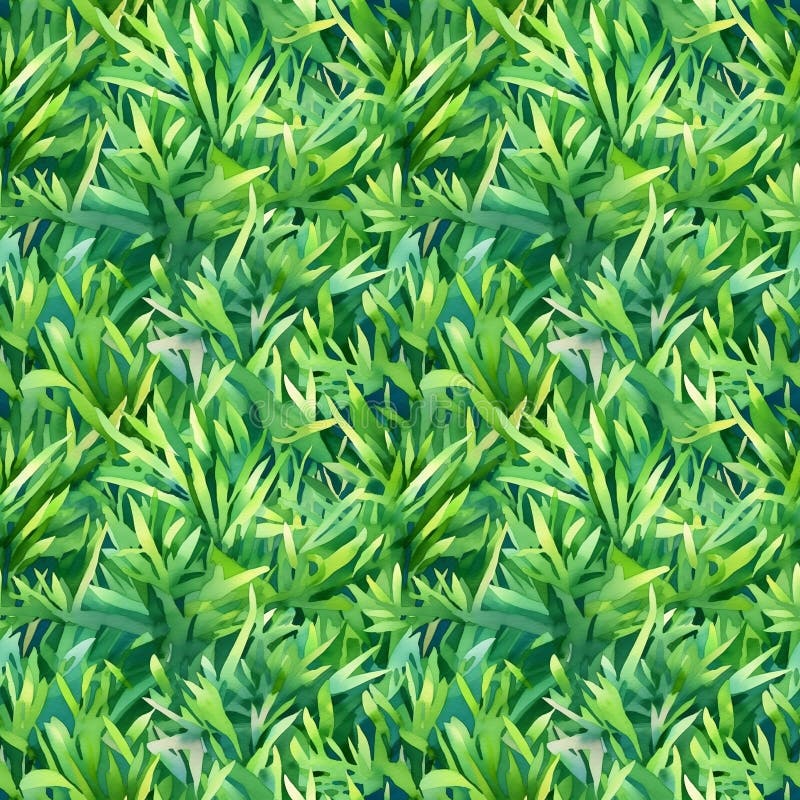 Seamless Pattern: Watercolor Grass, Green Lawn. Repeating Leaf Pattern ...
