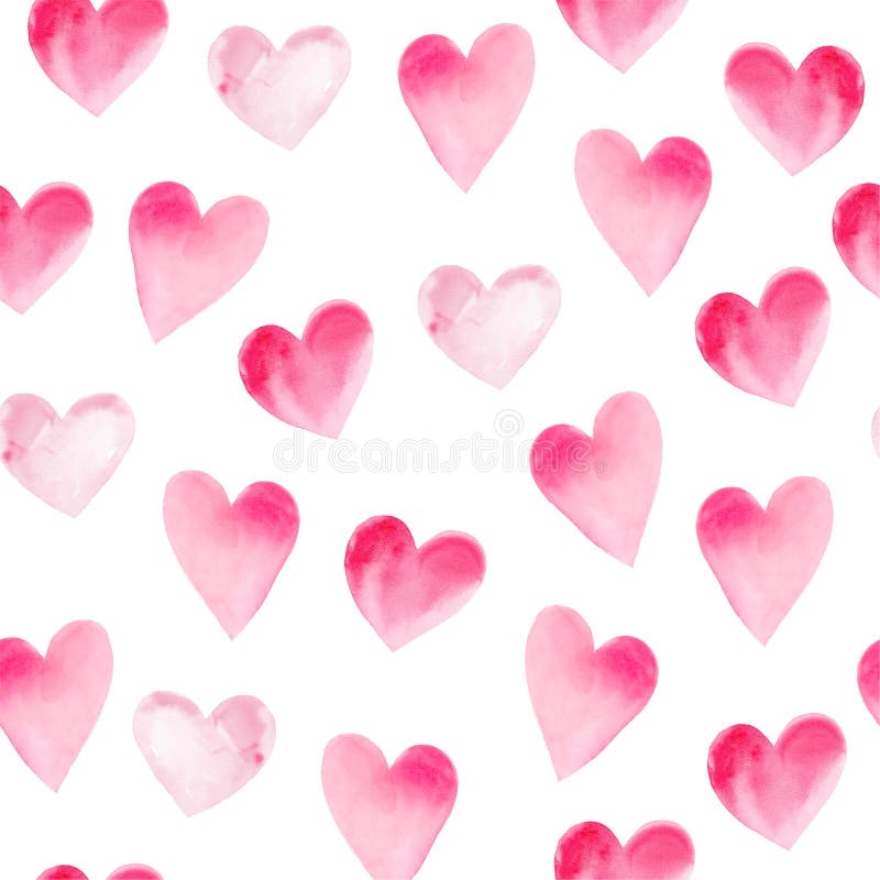Seamless Pattern with Watercolor Hearts on White Background Stock ...