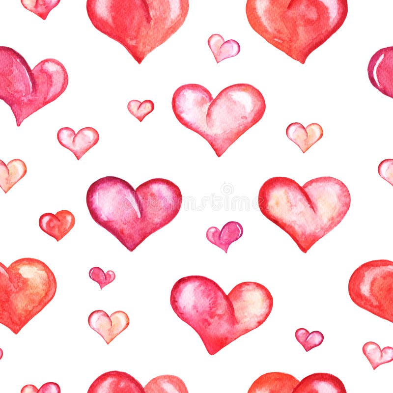 Seamless Pattern with Watercolor Hearts on White Stock Illustration ...