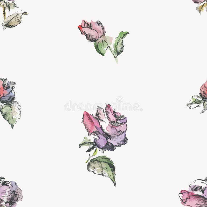 Delicate Roses Watercolor Seamless Vector Print Stock Vector ...