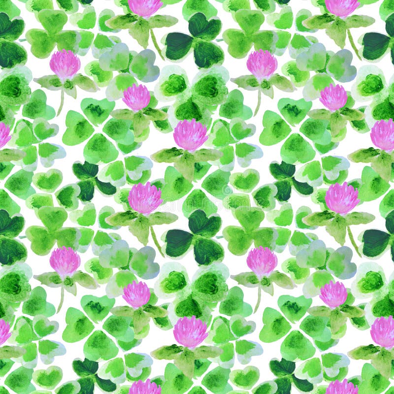 Seamless Pattern with Watercolor Leaves and Flowers of Clover for ...