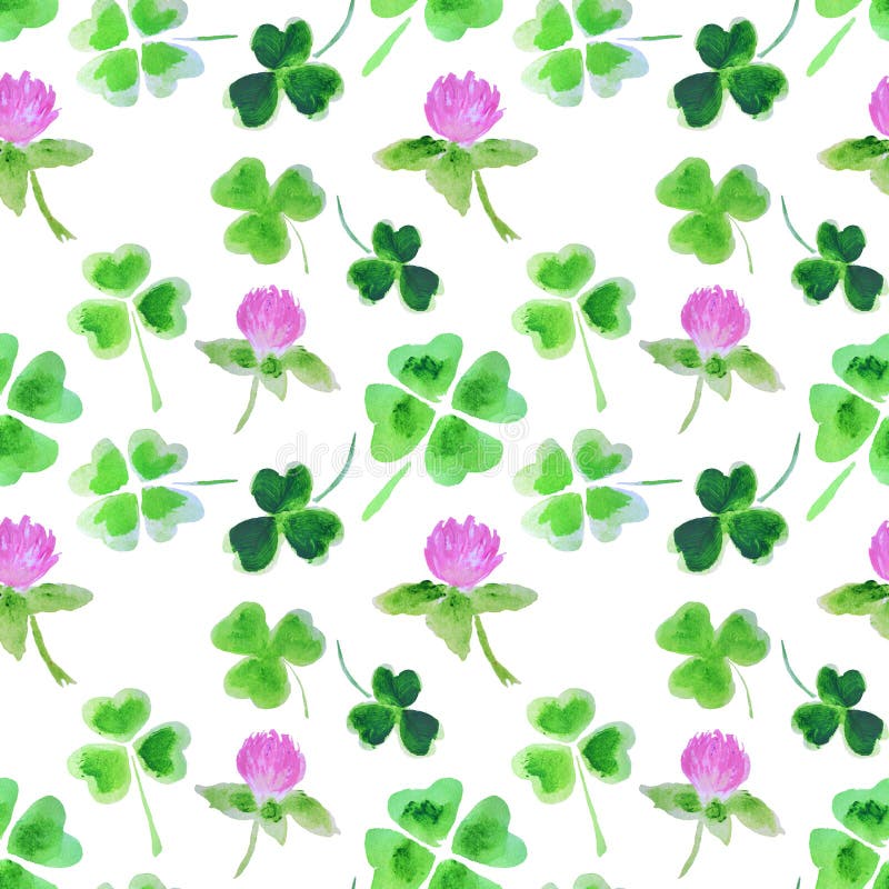Seamless Pattern with Watercolor Leaves and Flowers of Clover for ...