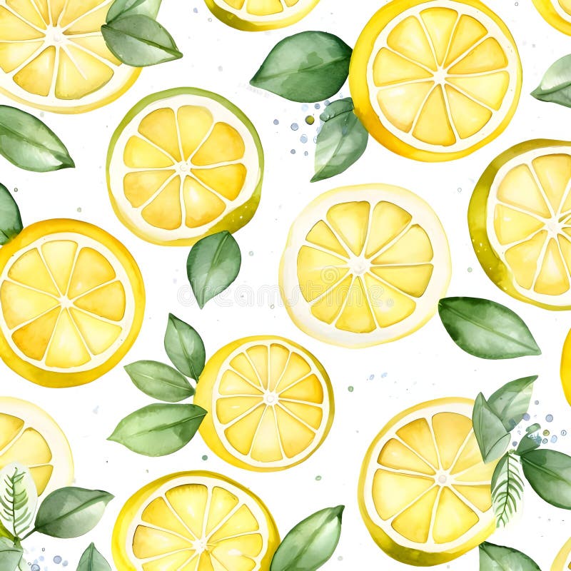 Seamless Pattern with Watercolor Lemons and Green Leaves Stock Vector ...
