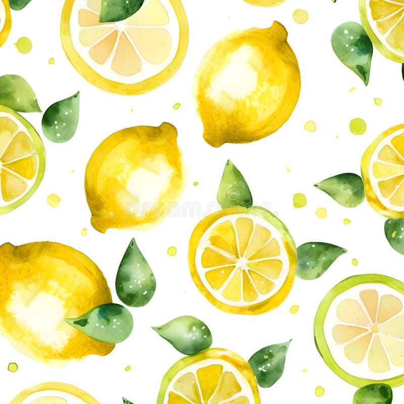 Seamless Pattern with Watercolor Lemons on a White Background Stock ...