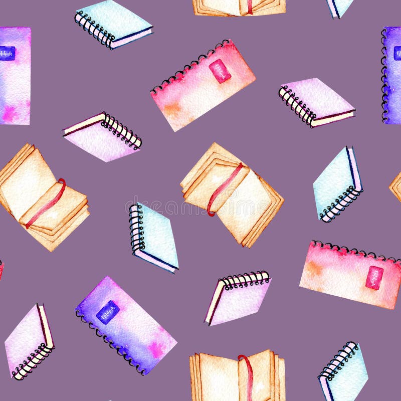 Seamless Pattern with Watercolor Notebooks Stock Illustration ...