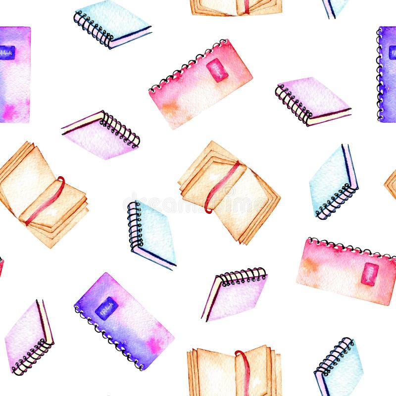 Seamless Pattern with Watercolor Notebooks Stock Illustration ...