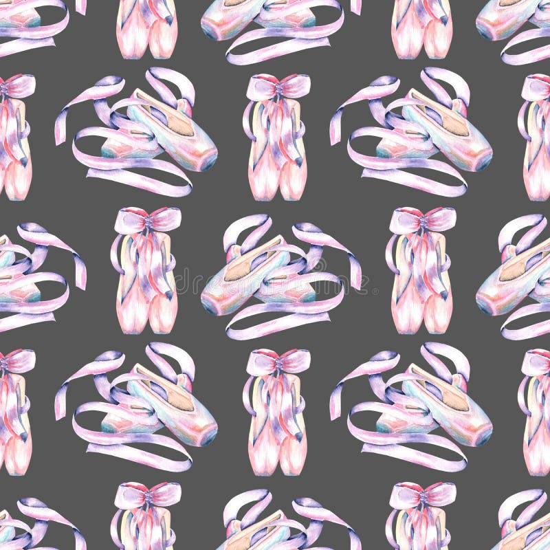 Seamless Pattern with Watercolor Pointe Shoes Stock Illustration ...