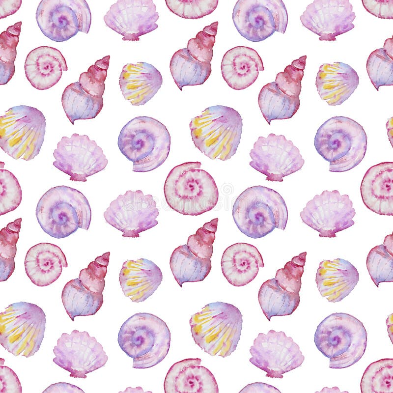 Watercolor Seamless Shells Pattern Stock Illustration - Illustration of ...