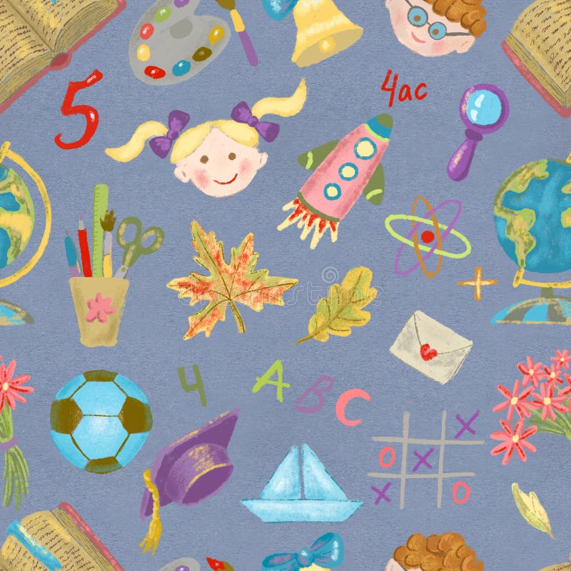 Seamless Pattern with Watercolor School Objects. Learning and Education ...