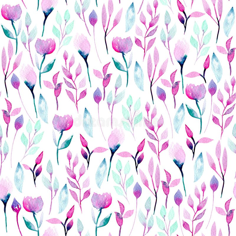 Seamless Pattern with Watercolor Simple Lavender, Purple and Mint ...
