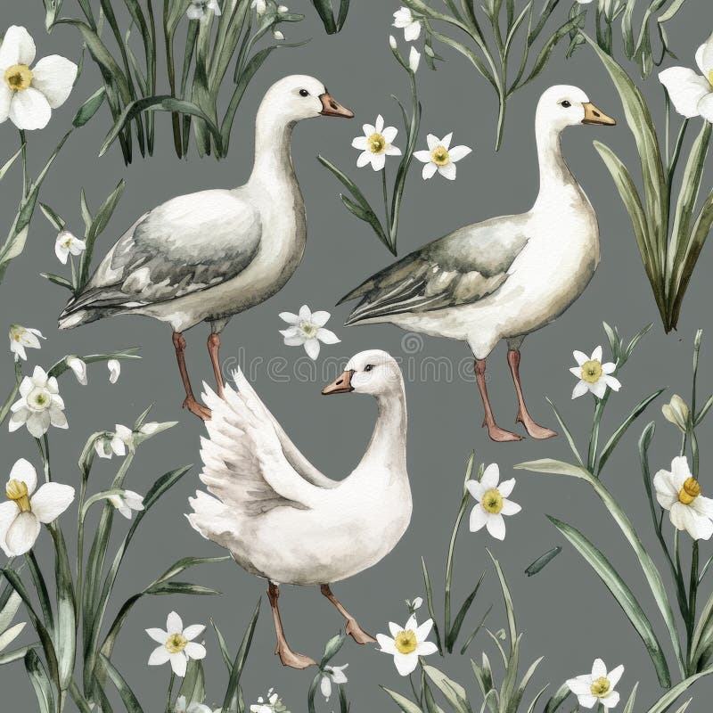 Seamless Spring Easter Pattern Goose Flowers Stock Photos - Free ...
