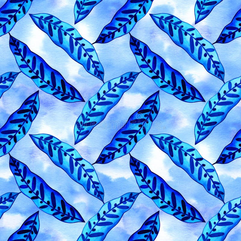 Seamless Pattern with Watercolor Tropical Leaves. Calathea. Surface ...