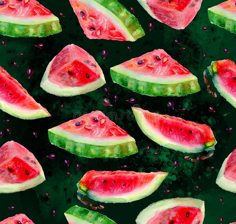 Seamless Pattern of Watercolor Watermelon Stock Illustration ...
