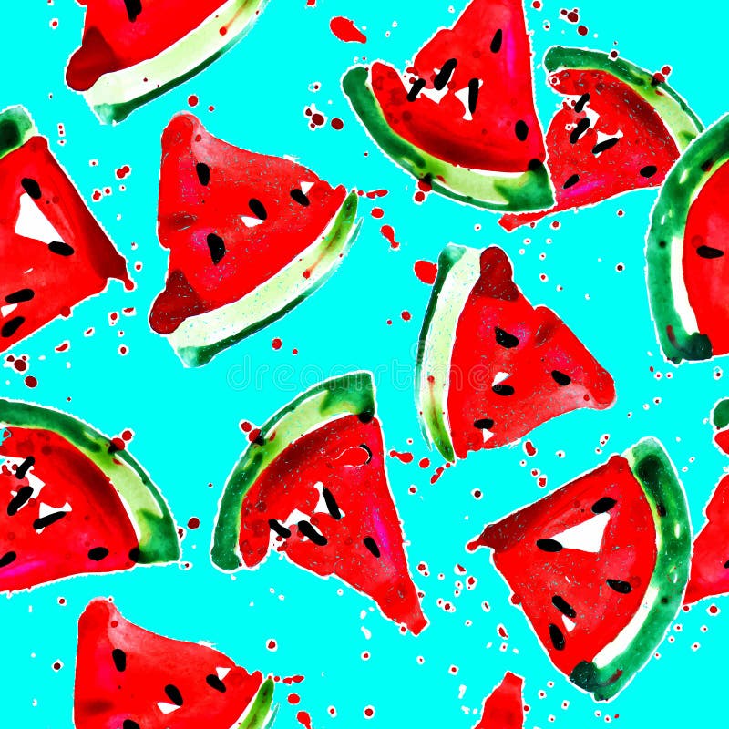 Seamless Pattern of Watercolor Watermelon Stock Vector - Illustration ...