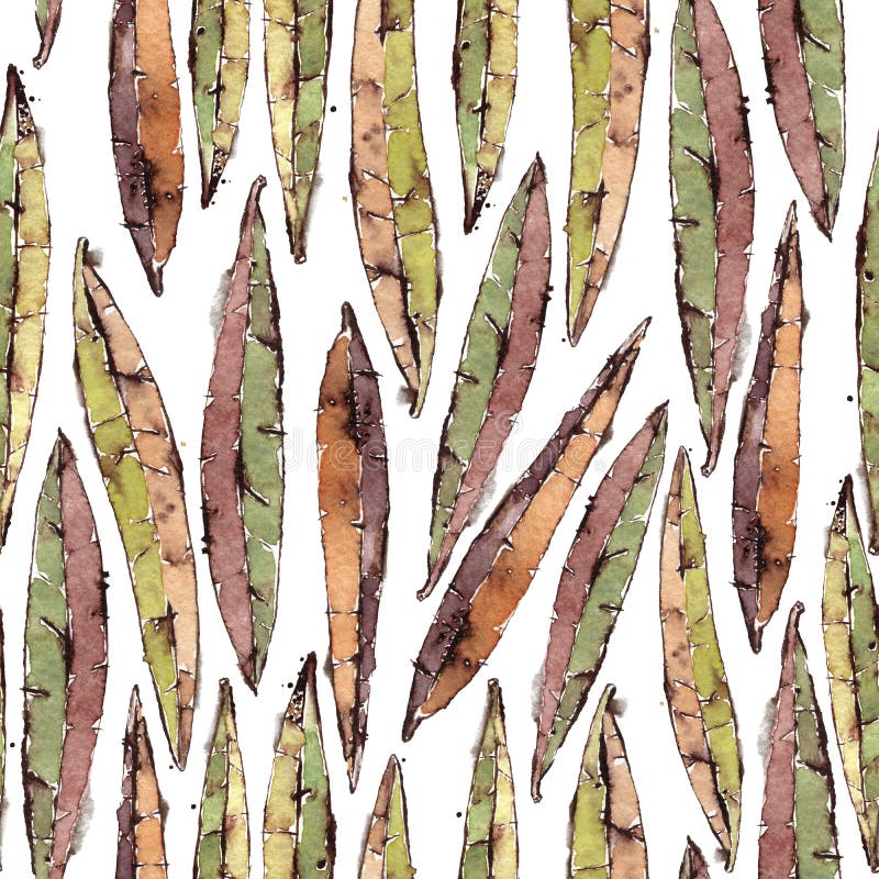 Vector Seamless Pattern with Outlines Watercolor Willow Leaves Stock Vector - Illustration of ...