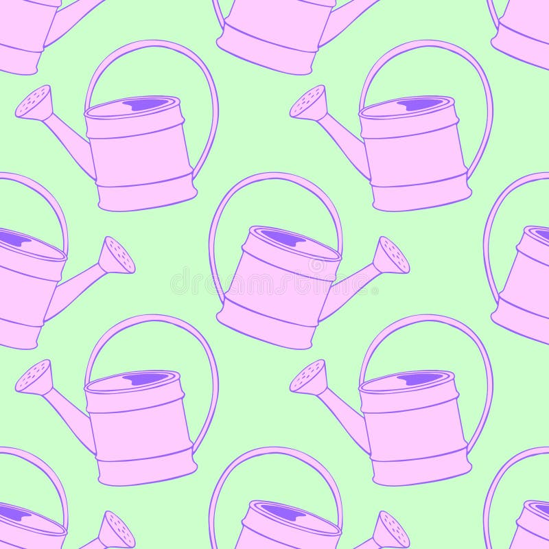 Seamless Pattern with Watering Cans. Hand Drawn Outline Vector ...