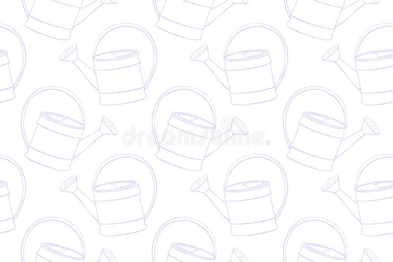 Seamless Pattern with Watering Cans. Hand Drawn Outline Vector ...