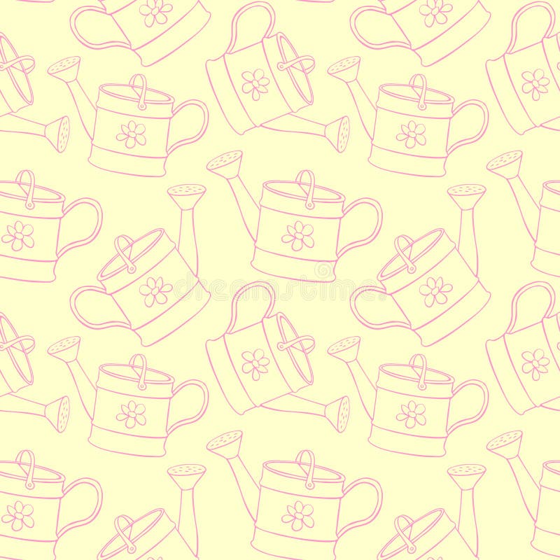 Seamless Pattern with Watering Cans. Hand Drawn Outline Vector ...
