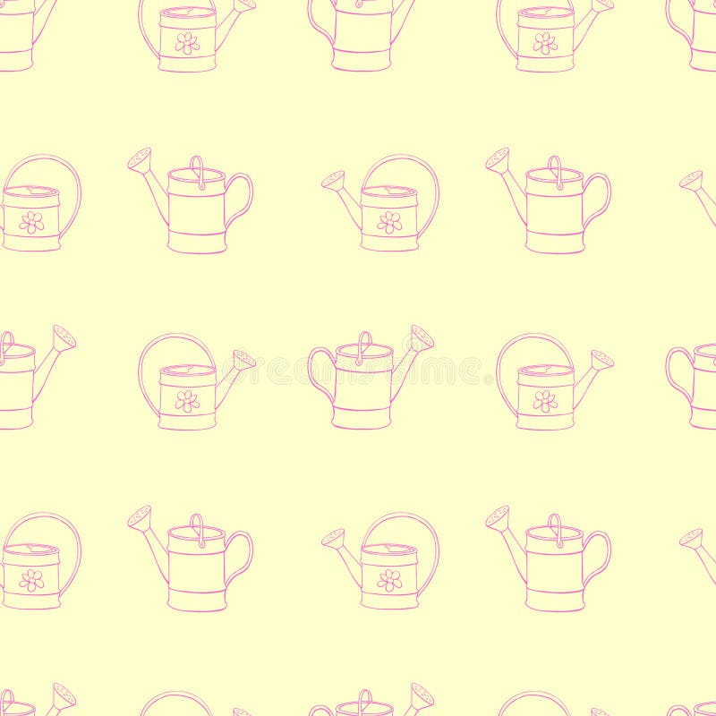 Seamless Pattern with Watering Cans. Hand Drawn Outline Vector Texture ...