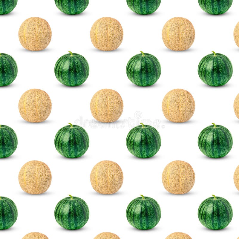 Seamless Pattern with Watermelon and Melon on White Stock Illustration ...