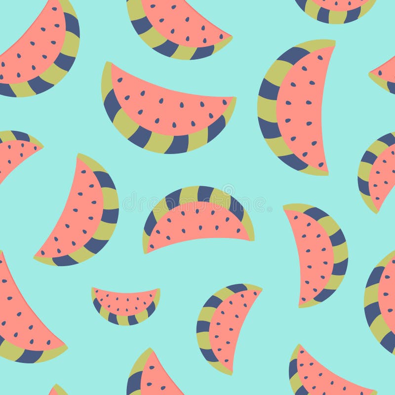 Seamless Pattern of Watermelon Slices on a Blue Background. Watermelon ...