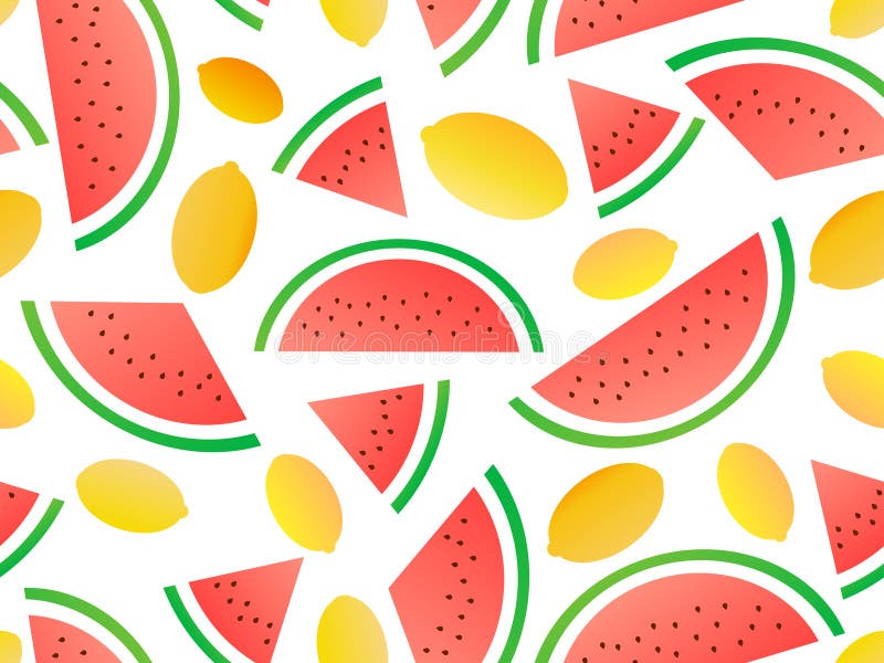 Seamless Pattern with Watermelon Slices and Lemons, Gradient Colors. Summer Fruit Mix with Lemon ...