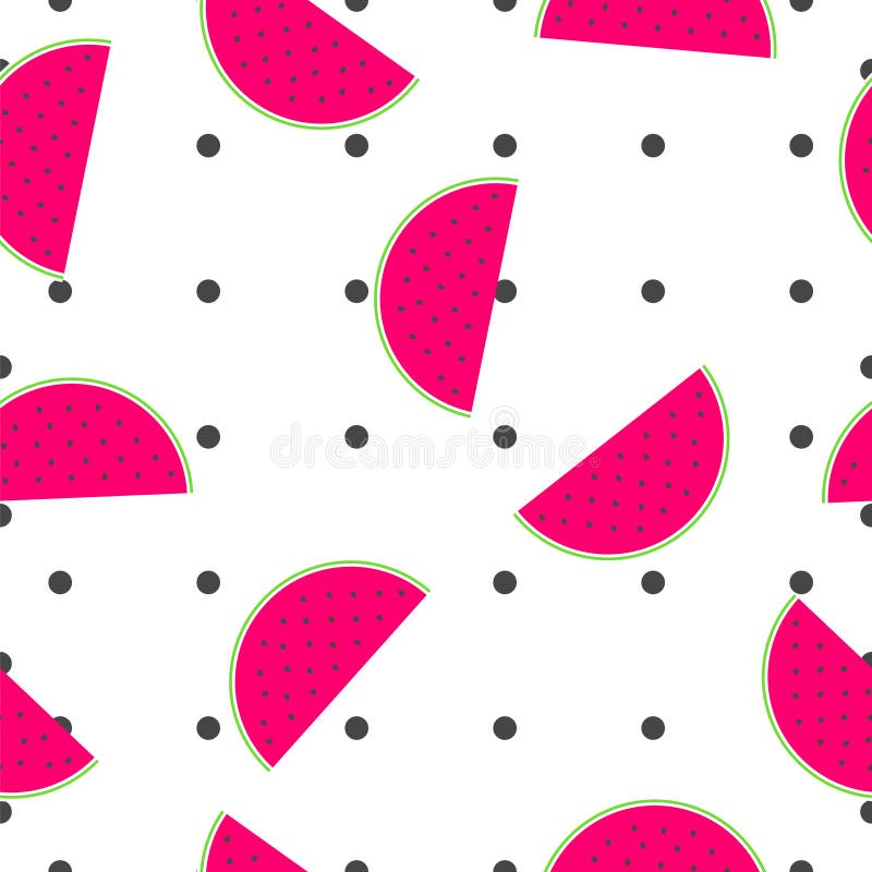 Watermelon Slices Seamless Pattern On White Polka Dots Background ...