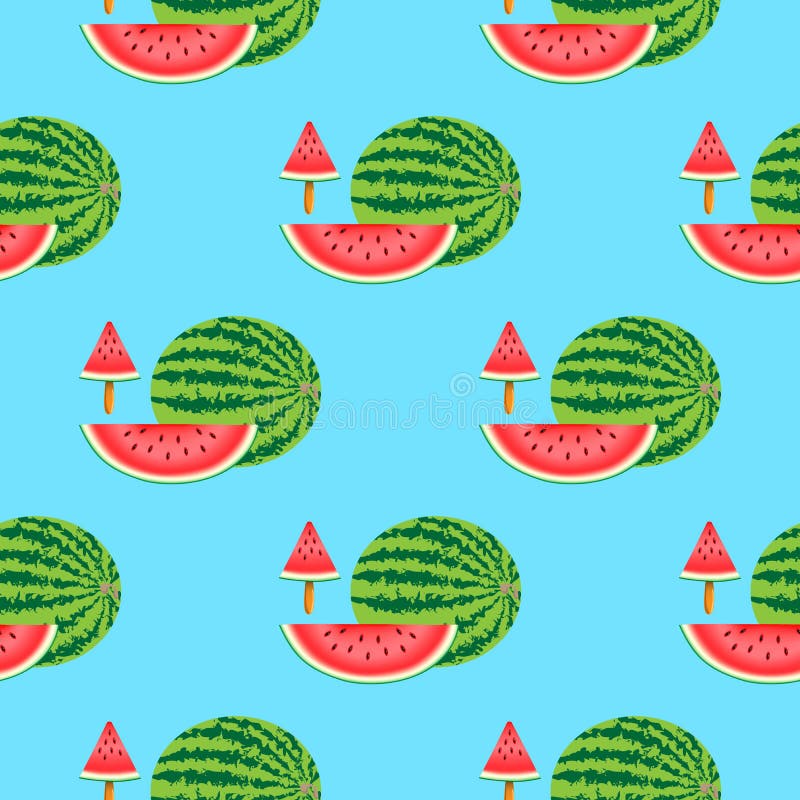 Watermelons Blue Background. Seamless Pattern Illustration, Summer Red ...