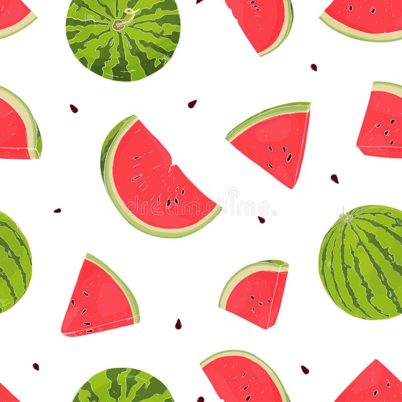 Seamless Pattern with Watermelons. Drawing Hands. Stock Vector ...