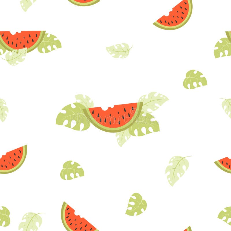 Seamless Pattern with Watermelons. Pieces of Watermelon with Tropical ...