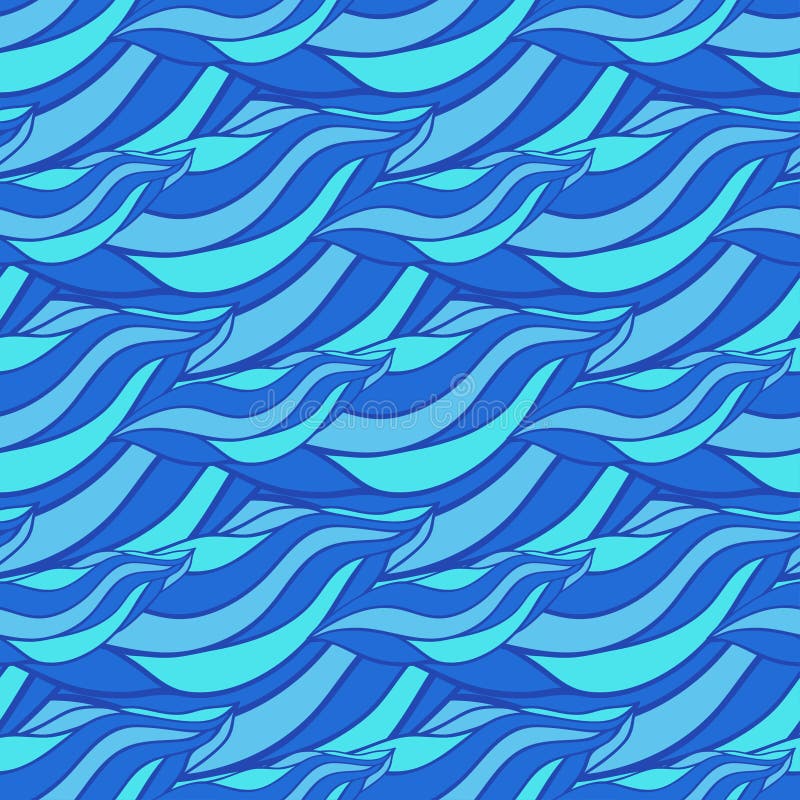 Seamless Wave Hand-drawn Pattern, Blue Waves Vector Background. Can Be ...