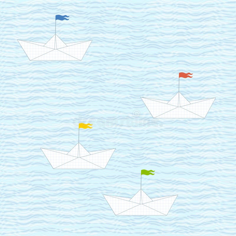 Seamless Pattern with Waves and Paper Ships Stock Illustration ...