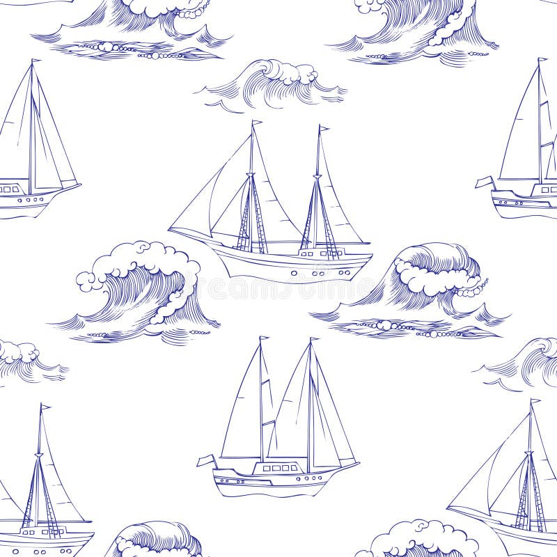 Waves and Ships.Set of Sketches Stock Vector - Illustration of summer ...