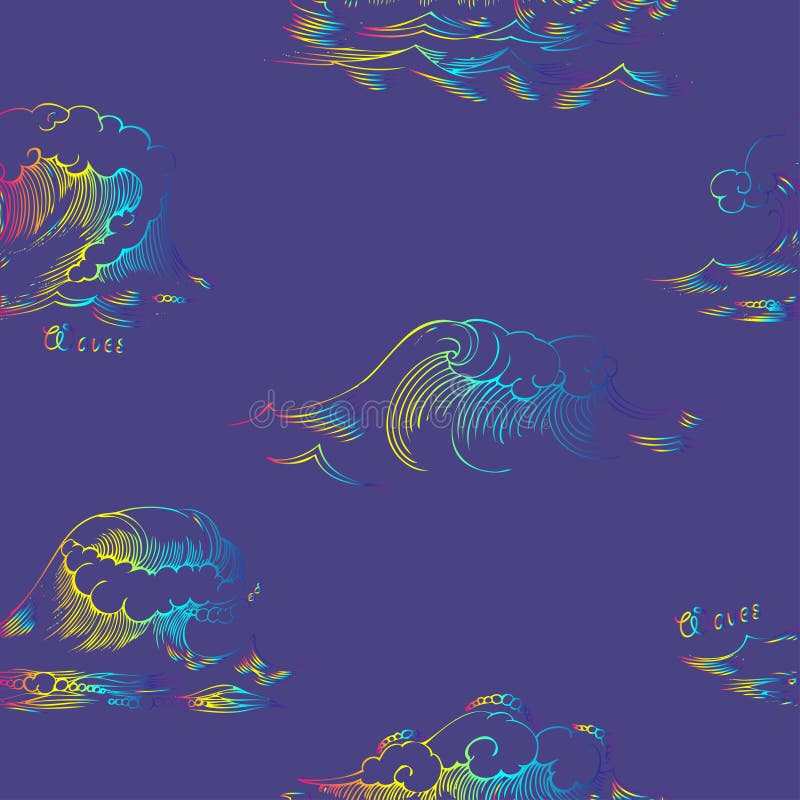 Seamless Pattern with Waves and Ships. Hand Drawn Vector Illustration ...