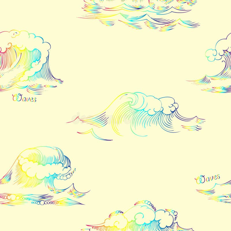 Seamless Pattern with Waves and Ships. Hand Drawn Vector Illustration ...