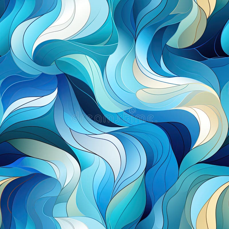 Seamless Pattern with Wavy Blue Texture on White Background. Ornament ...