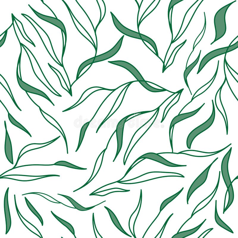 Seamless Pattern with Wavy Leaves on the White Background. Stock Vector ...