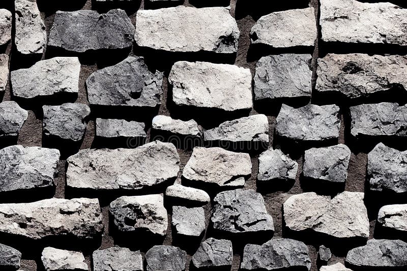 Seamless Pattern on Weathered, Aged Rocks, Pebbles and Stone Bricks. 3d ...