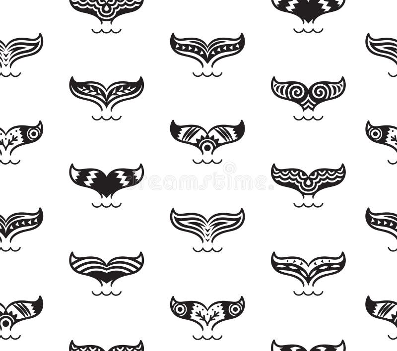 Seamless Pattern with Whale Tales in Maori Style. Vector Illustration ...