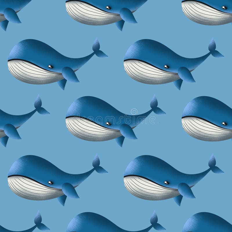 Seamless Pattern of Whales on Light Blue Background, Digital ...