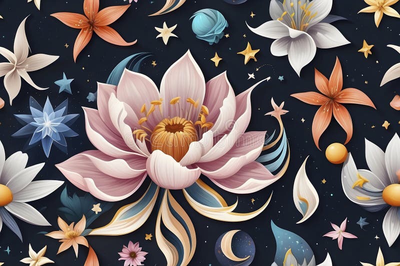 A Seamless Pattern of Surreal Bloom. Stock Illustration - Illustration ...