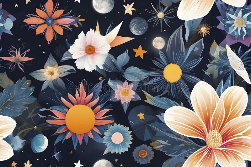 A Seamless Pattern of Surreal Bloom. Stock Illustration - Illustration ...