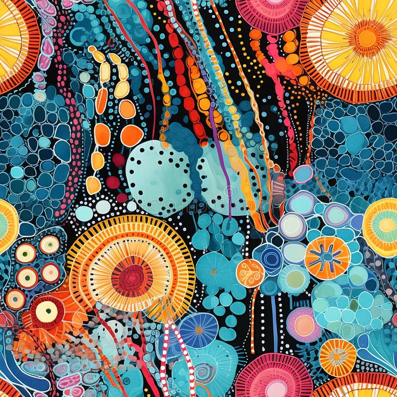 Seamless Pattern with Whimsical Intricate Abstract Multicolor Shapes ...
