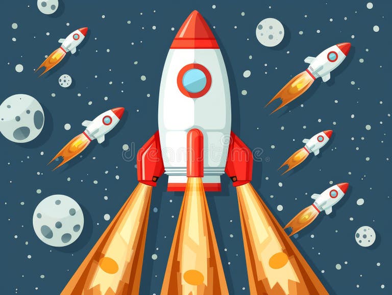 Seamless Pattern of Whimsical Space Rockets and Planets Illustrating a Fun, Vibrant Galactic ...